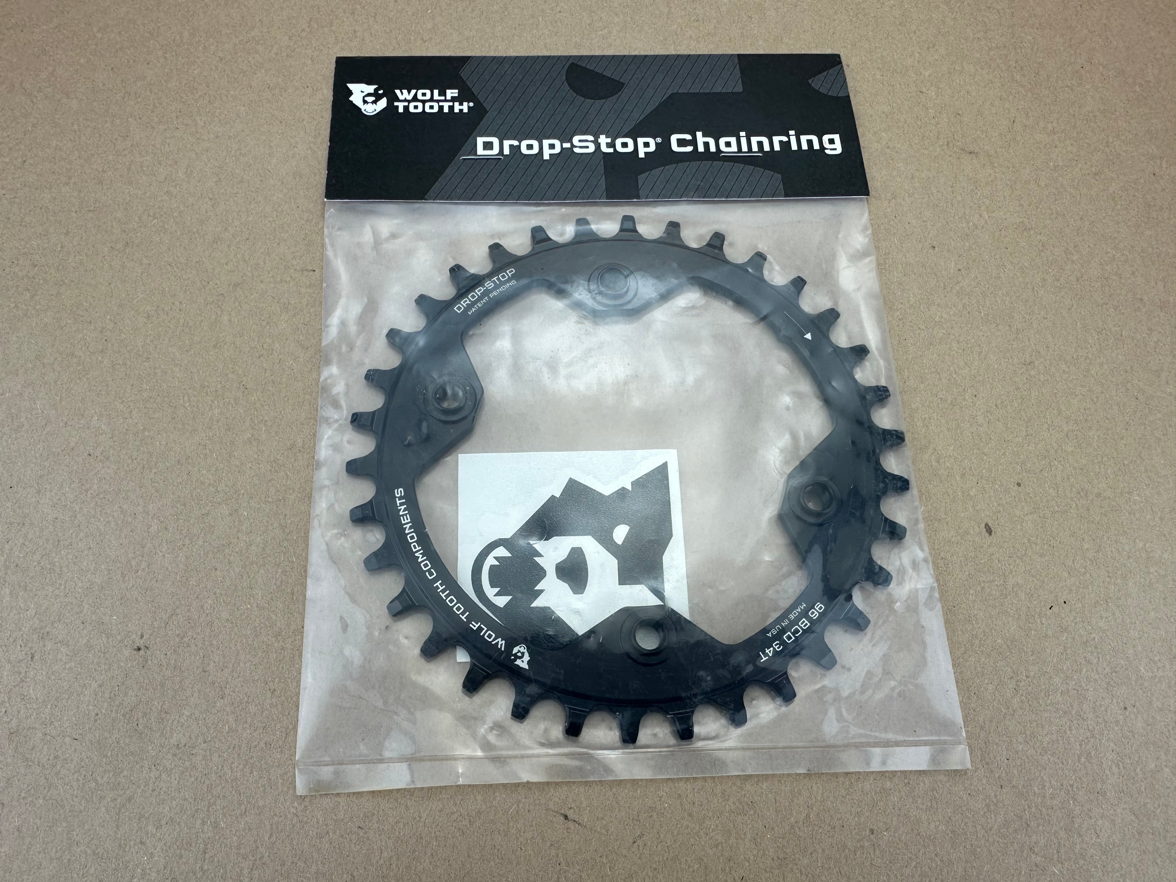 Wolf Tooth Drop Stop Chainring 34T 96 BCD New 4 Bolt